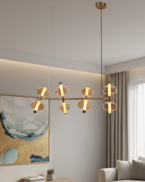 Modern Linear Glass Globe Chandelier – Glimmora by Grover Lights