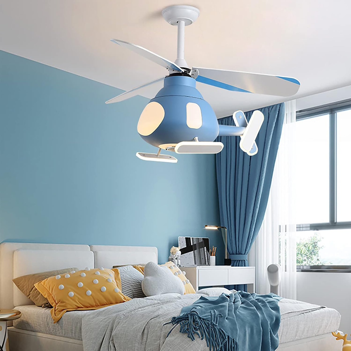 Helicopter Blue Kids Ceiling Fan 2.0 – Glimmora by Grover Lights