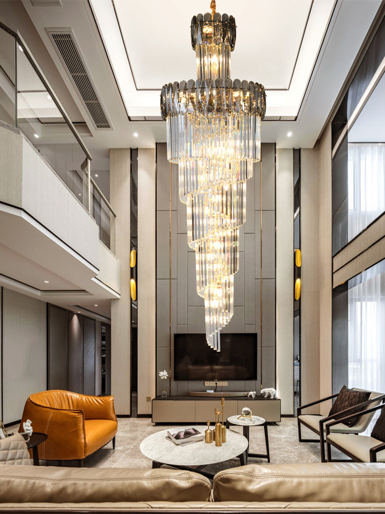 Crystal Multilayer Double Height Chandelier – Glimmora by Grover Lights