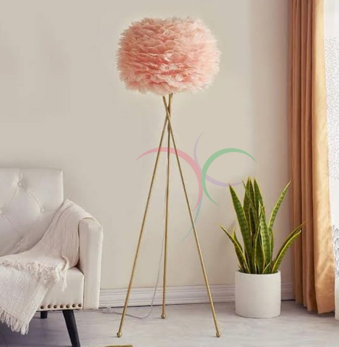 Pink Feather Floor Lamp, Tripod Floor Lamp – Glimmora by Grover Lights