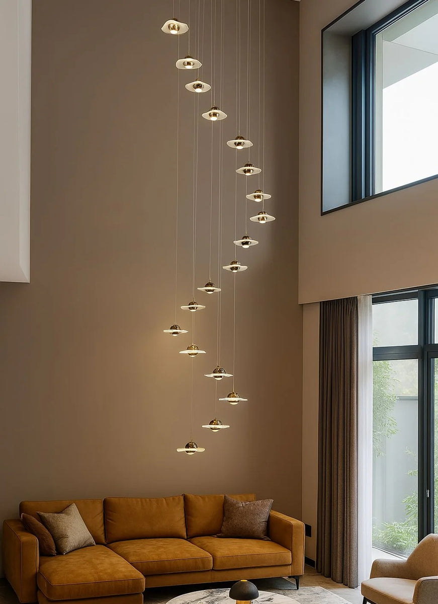 15 Lights Led Gold Black Meteor Shower Double Height Long Stair Chande ...