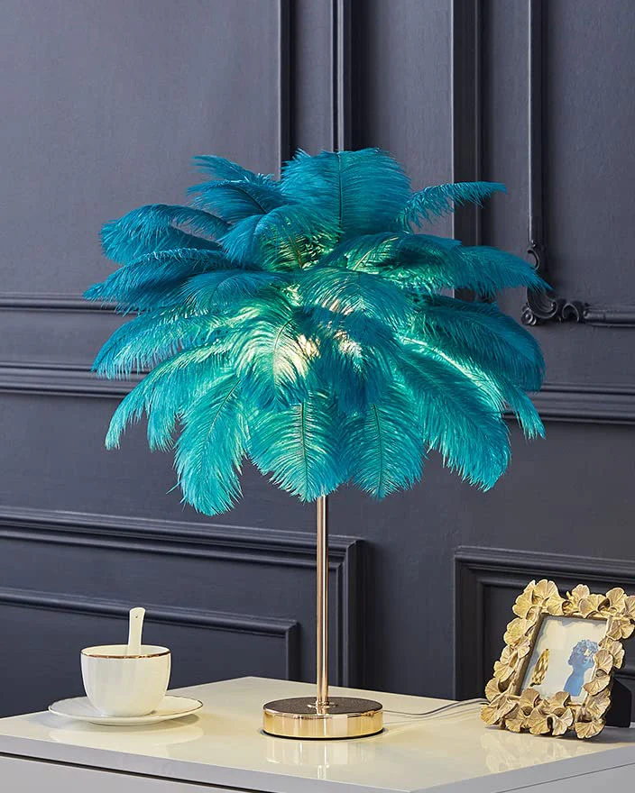 Ostrich Feather Table Lamp - Blue – Glimmora by Grover Lights