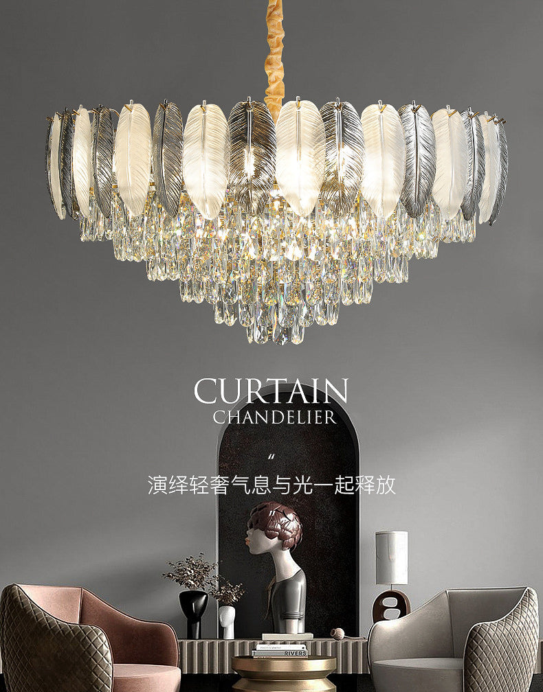 Feather Glint: Glass Crystal Gold Chandelier – Glimmora by Grover Lights