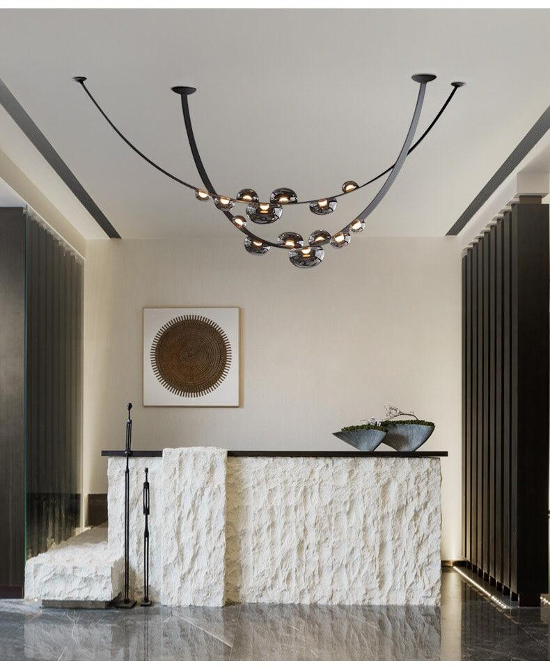 7 Light 3000mm Black Leather Belt Black Smokey Glass Chandelier Hangin ...