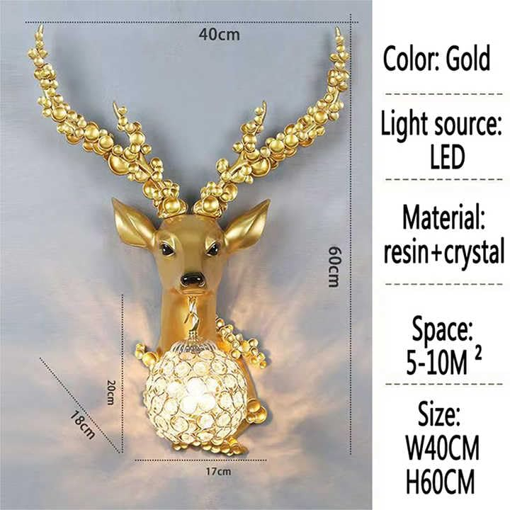 Golden Crystal Deer Head Wall Lamp – Glimmora by Grover Lights